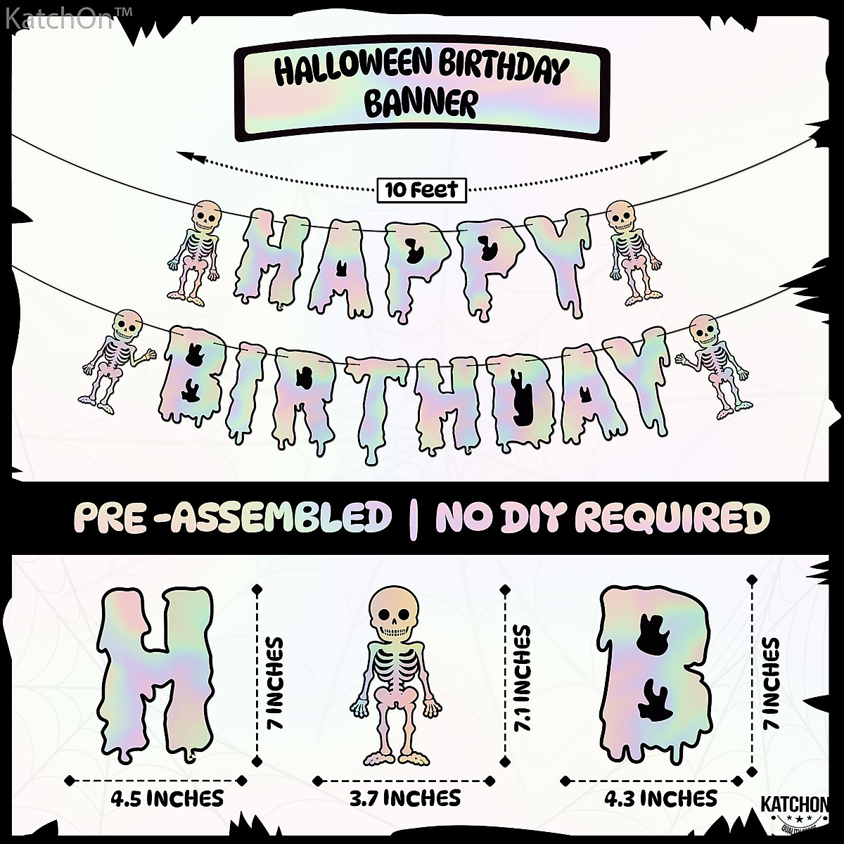 KatchOn, Iridescent Silver Halloween Birthday Banner - 10 Feet, No DIY | Halloween Happy Birthday Banner, Halloween Birthday Party Decorations | Happy Halloween Birthday Banner, Halloween Decorations