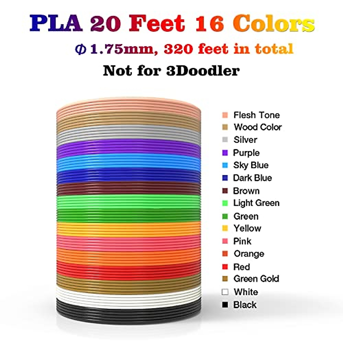 3D Pen Filament 320 Feet, 16 Colors, Each Color 20 Feet, 250 Stencils eBooks - 3D Printing Pen PLA Refills1.75mm, High-Precision Diameter and Kids Safe Material, Fit for SCRIB3D P1 and MYNT3D