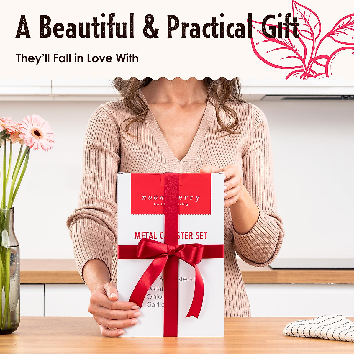 noonberry Potato, Onion & Garlic Storage Bin Set, 3 Metal Kitchen Containers with Ventilation Holes, Matte Alabaster White, Vintage Farmhouse Canisters