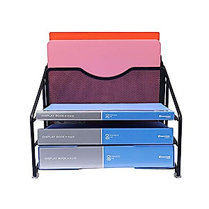 EasyPAG Mesh Desk Organizer with 3 Tier Letter Tray and 2 Vertical File Holder,Black