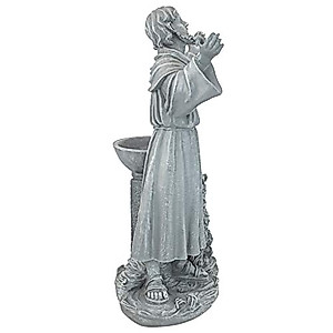 Design Toscano JE14106 St. Francis' Blessing Religious Garden Decor Statue Bath Bird Feeder, 19 inch, Greystone