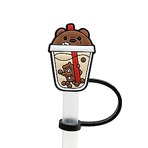 Straw Cover Cap 7 Pieces Reusable Silicone Straw Toppers Drinking Straw Tips Lids for 6-8 mm Cute Straws Plugs (Not include Straw) Style1