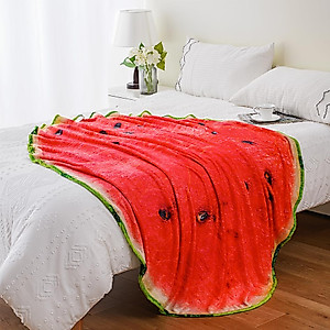 Bunnikins & Clover Watermelon Food Throw Blanket, 71 Inches Double Sided Funny Round Food Blanket Gift for Kids Family and Friends, Super Soft Flannel Fun Throw