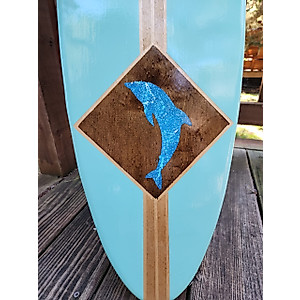 Large Wood Surfboard Turtle Wall Art 3 Feet, Custom Colors Beach Coastal Decor