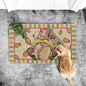 Artoid Mode Gnome Egg Carrots Easter Doormat, Seasonal Spring Summer Home Decor Low-Profile Switch Rug Door Mat Floor Mat for Indoor Outdoor 17x29 Inch