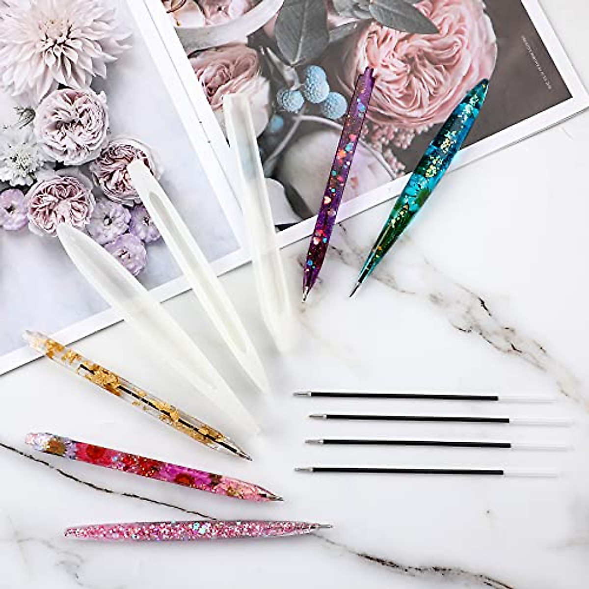 9 Pieces Pen Resin Mold, Epoxy Resin Molds with 75 Pieces Ink Pen Refills ,Ballpoint Pen Silicone Molds Resin Casting Molds for DIY Resin Crafts Making