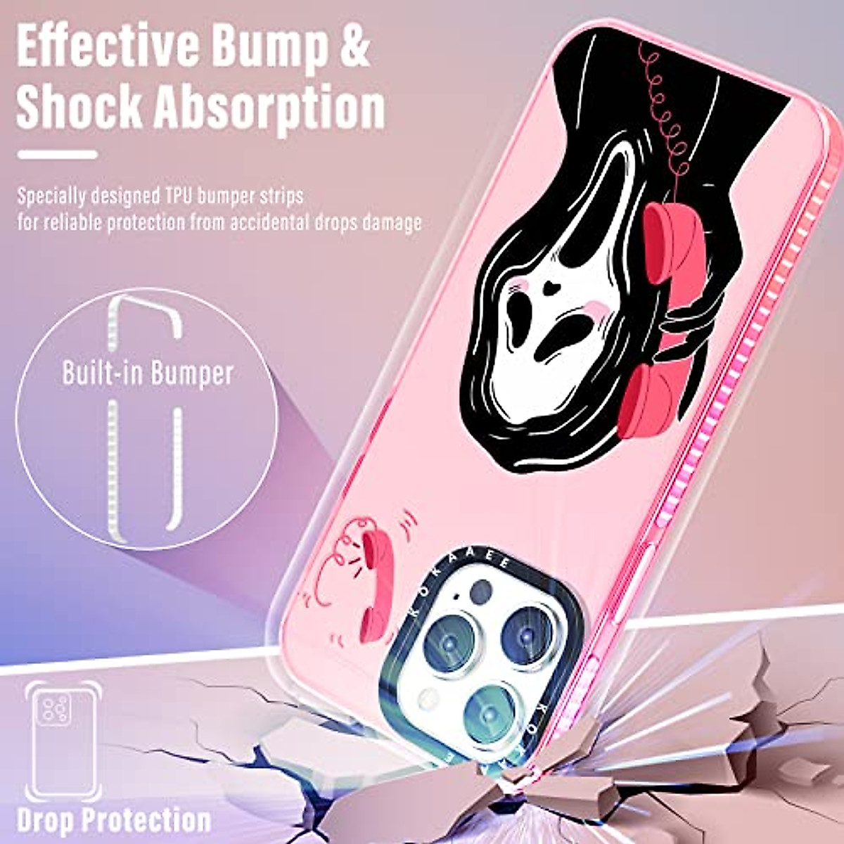 Kokaaee for iPhone 14 Pro Case Cute Skeleton Skull for Women Girls Kawaii Girly Phone Cases Funny Cool Gothic Unique Design Soft TPU Bumper Cover and Ring Holder for 14Pro 6.1 inch