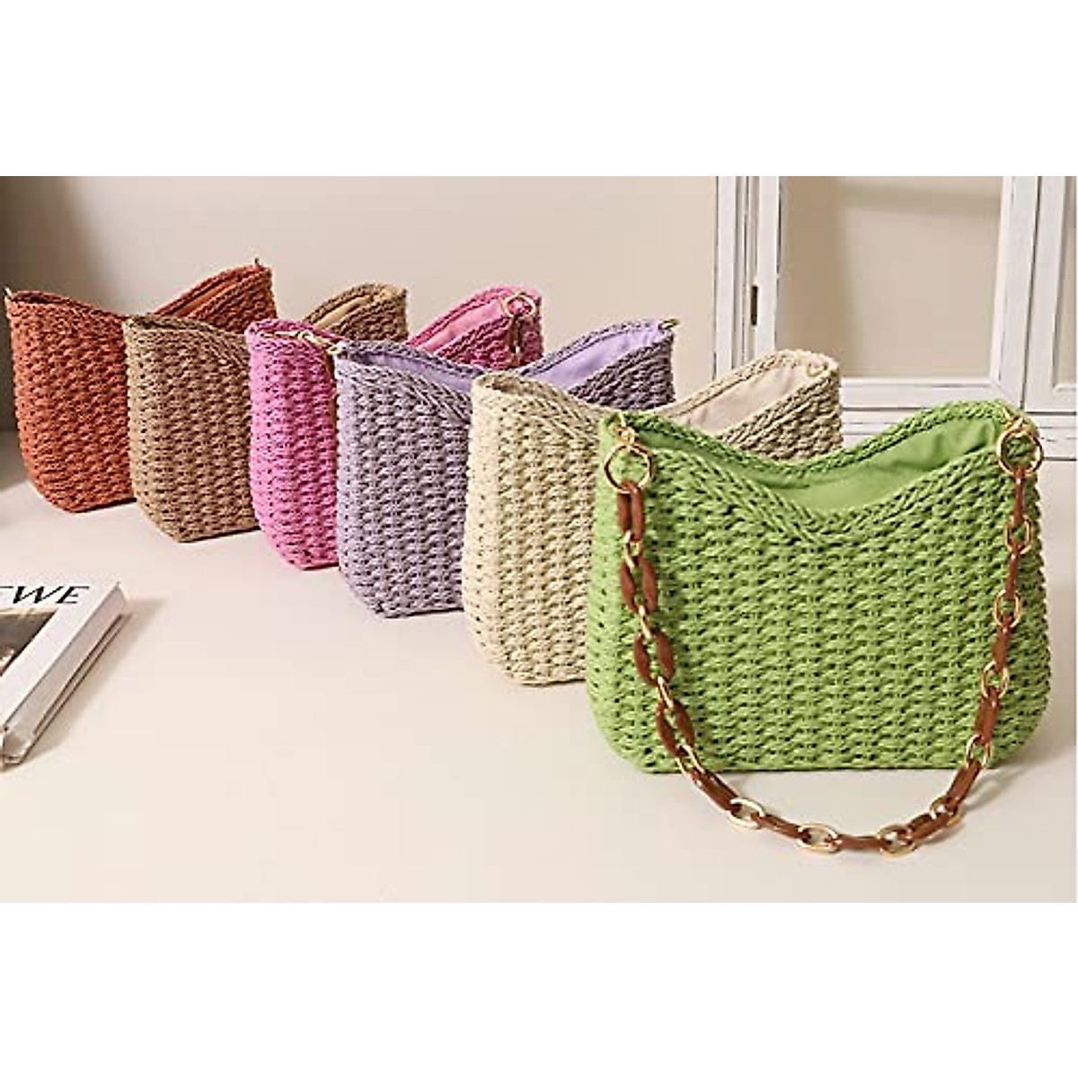 Straw Bag for Women, Summer Beach Bag Cute Handwoven Hobo Handbag Lightweight Shoulder Bag Vacation Bag Underarm Purse 2023