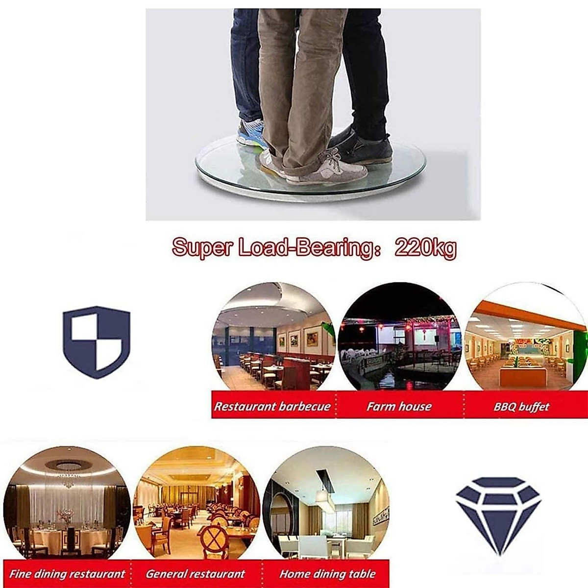 Round Dining Table Swivel Large Tabletop, Heavy Duty Lazy Susan Tempered Glass Serving Plate Transparent Rotating Tray, for Restaurant Hotel Table Top Turntable ( Color : Clear , Size : 90cm (35inch)