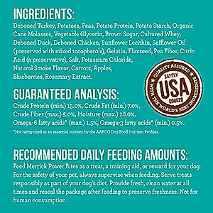 Merrick Power Bites Natural Soft And Chewy Real Meat Dog Treats, Grain Free Snack, Real Turducken Recipe - 6 oz. Bag