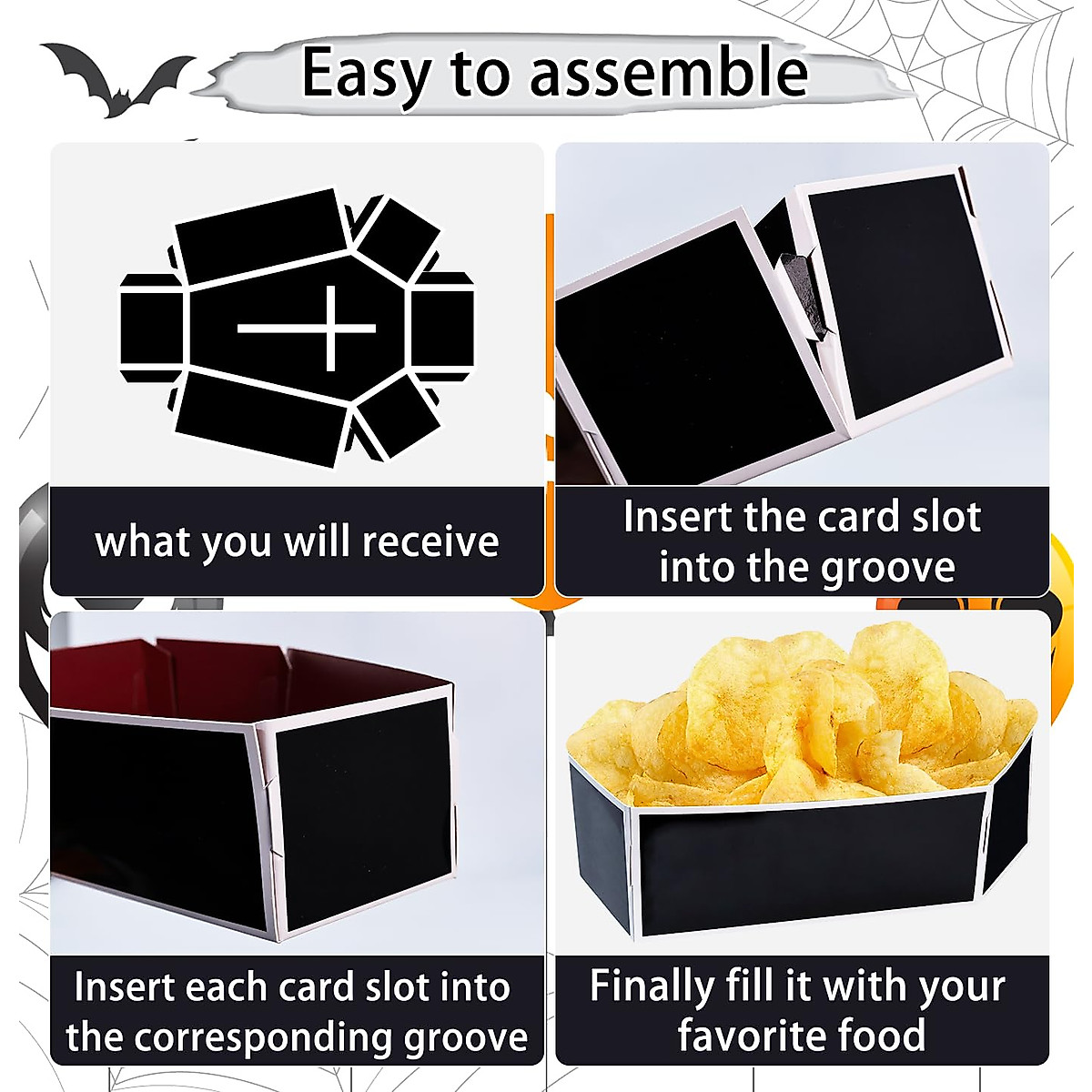 MUNILAIL 24 Pcs Halloween Paper Trays Halloween Nacho Trays Halloween Coffin Food Holder Trays Disposable Serving Trays for Halloween Party Supplies Halloween Food Trays