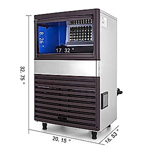 VEVOR 110V Commercial Ice Maker Machine 155LBS/24H with 39LBS Bin, LED Panel, Stainless Steel, Auto Clean, Include Water Filter, Scoop, Connection Hose, Professional Refrigeration Equipment