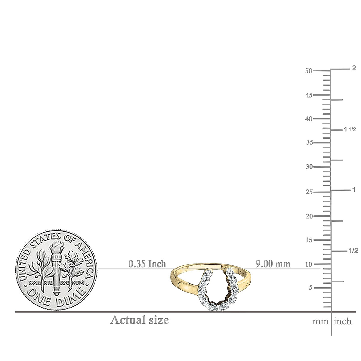 Dazzlingrock Collection 10kt Yellow Gold Womens Round Diamond Two-tone Simple Lucky Horseshoe Ring 1/20 ctw, Size 9.5