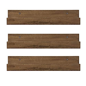 Kate and Laurel Levie Wooden Picture Ledge Wall Shelf Set, 3 Piece-18, Rustic Brown