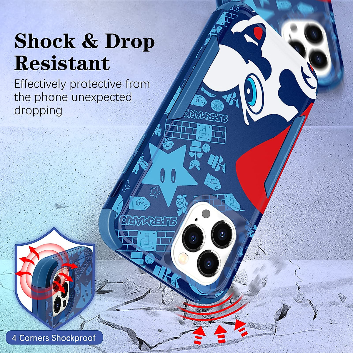 Oqplog for iPhone 13 Pro Max 6.7” Heavy Duty Phone Case for Girls Kids Women Boys Cute Anime Cartoon Hard Triple Layers Cover Full Body Rugged Military Grade Shockproof Cases for Apple 13 promax Maro
