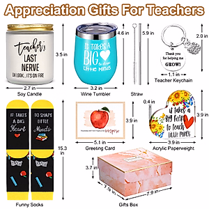 DERTE Teacher Appreciation Gifts Teacher Gifts Box Thank You Gift Baskets Wine Tumbler Scented Candle Funny Socks Acrylic Keepsake Keychain for Teachers Women (Teacher)