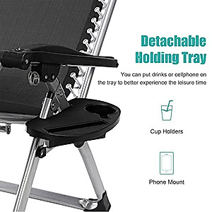 VINGLI Comfortable Zero Gravity Chair, Outdoor Lounge Chair with Removable Cushion & Tray Patio Recliner Folding Reclining Chair