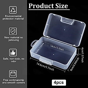 BENECREAT 4 Pack 5.5x3.5x1.5 Large Clear Plastic Box Container Clear Storage Organizer with Hinged Lid for Small Craft Accessories Office Supplies Clips
