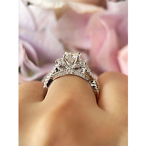 ZLAEBL 1.8CT Engagement Rings for Women, Round Three Stone Moissanite Ring White Gold Plated Silver Moissanite Rings, Twisting Wedding Rings for Proposal Wedding,9