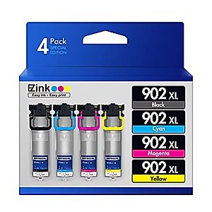 E-Z Ink (TM) Remanufactured Ink Pack Replacement for Epson 902 T902 High Yield to use with Workforce WF-C5210, WF-C5290, WF-C5710, WF-C5790 (Black, Cyan, Magenta, Yellow, 4 Pack