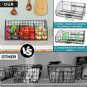 Can Storage Dispenser,Capacity Adjustable Can Storage Basket with Handles,Large Canned Food Basket for Kitchen Cabinet Organizer or Pantry Countertop,Soda,Snack,Black