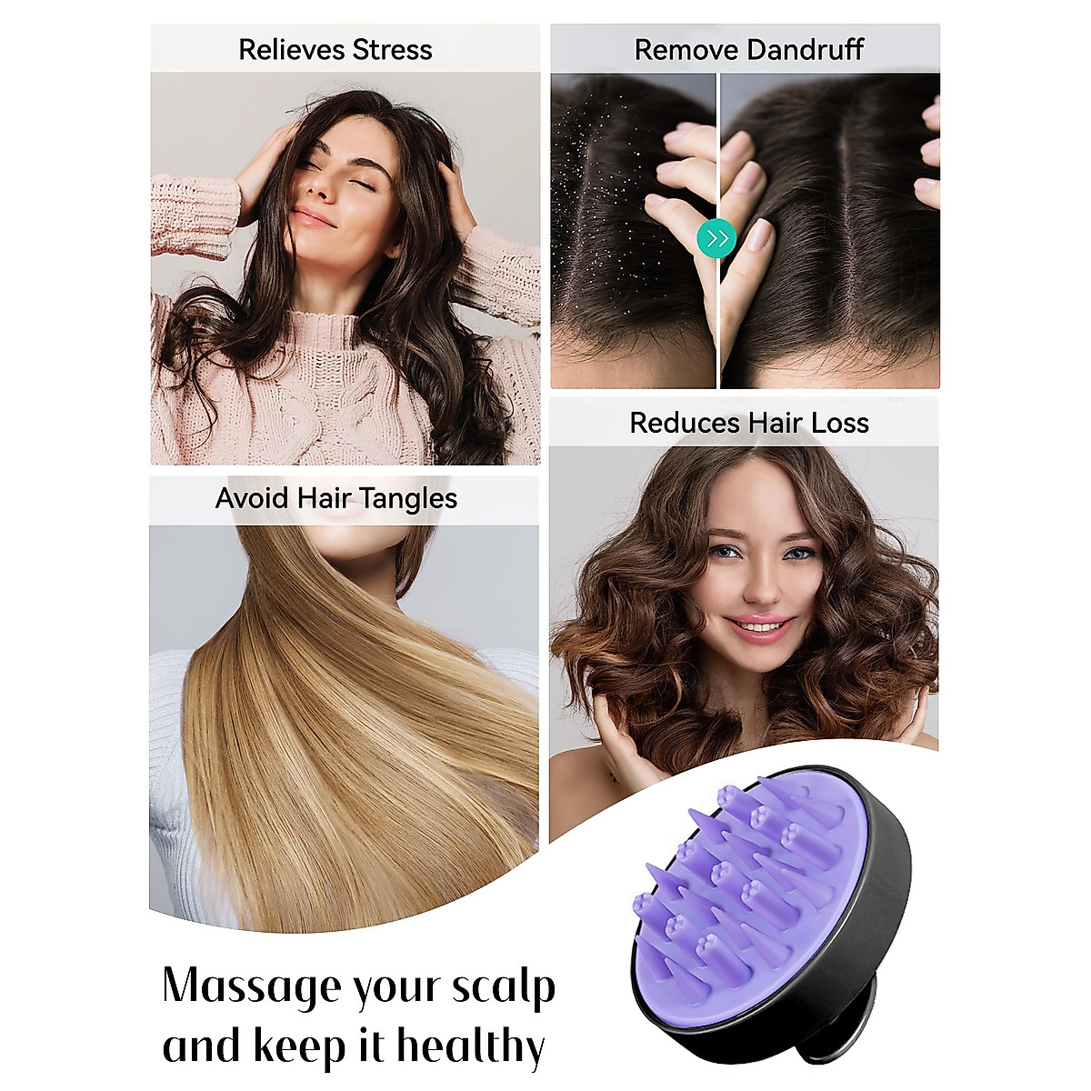 HEETA Hair Scalp Massager Brush, Updated Hair Shampoo Brush, Wet & Dry Scalp Exfoliator with Soft Silicone Bristles, Head Massager Washing Hair Care Tool for Women Men Kid for All Hair Types (Black)