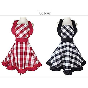 Hyzrz Lovely Retro Aprons for Women with Pocket Cotton Cooking Mother's Day Apron Dress Gift (Red Grid)