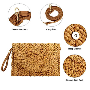 Straw Clutches Beach Bag for Women Summer Crossbody Straw Bag with Bag Strap (Coffee color)