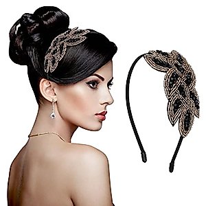 Sibba 1920s Headbands for Women Head Bands Accessories Crystal Bridal Wedding Black Headpiece 20s Rhinestone Flapper Vintage Hair Valentines Accessory for Girls Costume Prom Party Retro (Black Gold)