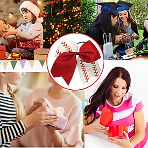 Sportybella - Baseball Stitch Hair Accessories for Girls - Red and White Softball Print Hair Bows, Ponytail Holders Gift Set - 6.5"
