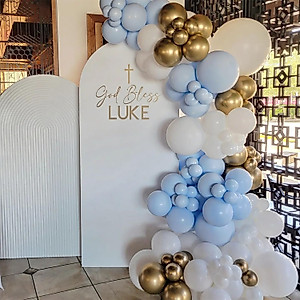Beliueyes OH Baby Balloon Garland Arch Kit 135pcs Gold White Light Blue Balloons for Bridal Shower Baby Shower Birthday Wedding Baptism Engagement Theme Party Decorations
