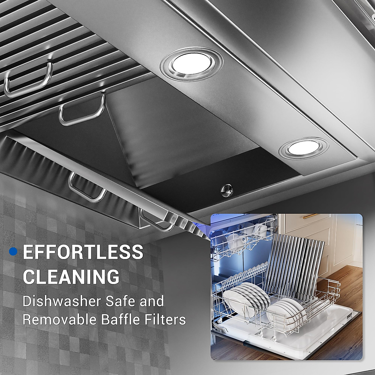 CT Copper Tailor Built-in Range Hood Insert Vent 48 Inch, 1150 CFM with 4-Speed Fan, LED Light, Dishwasher-safe Baffle Filter,Stainless Steel