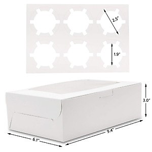 EUSOAR Cupcake Boxes 6 Count, 50pcs 9.4"x 6.2"x 3.0" Kraft Muffin Cupcake Box Carrier with Insert and Display Window,Take Out togo Cupcake Container Favor Boxes Individual