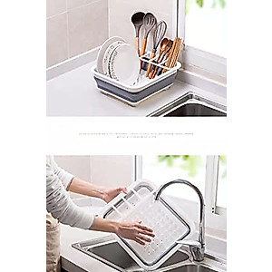 Dish Drainer Collapsible Dish Rack Drainer Foldable & Portable Dish & Cutlery Organizer Space Saving Kitchen Accessory for Inside Camper & Travel Trailers, White Gray