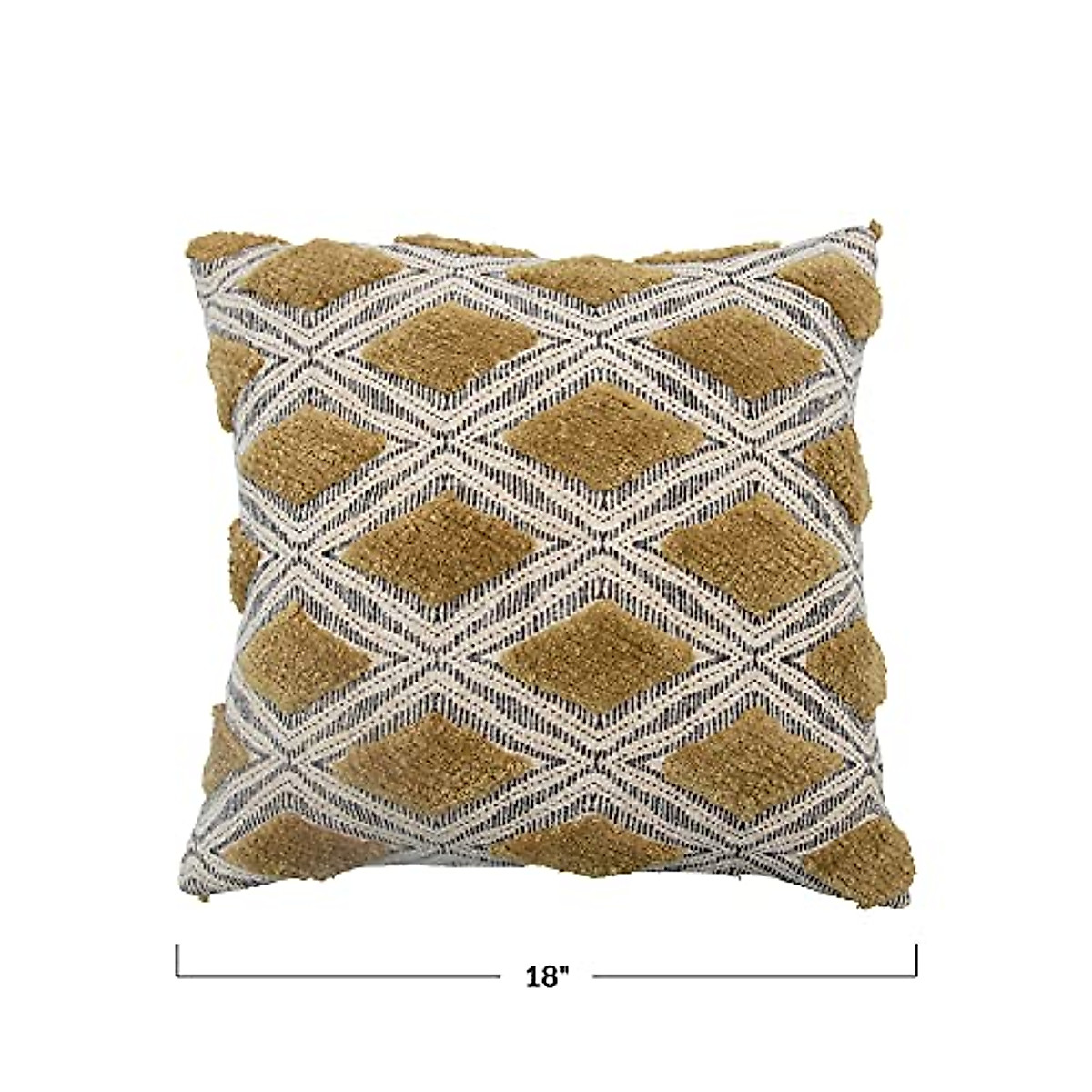 Bloomingville Square Cotton Printed Slub Tufting Pillow, Chartreuse & Grey