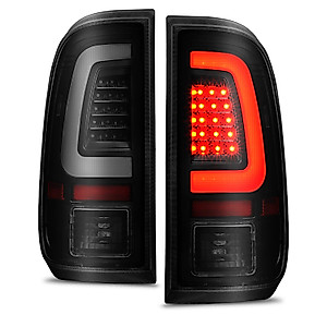 AmeriLite for 2008-2016 Ford F250 F350 F450 SD Pickup Truck Dark Black C-Type LED Tube Replacement Tail Lights w/Reverse Bulb - Passenger and Driver Side