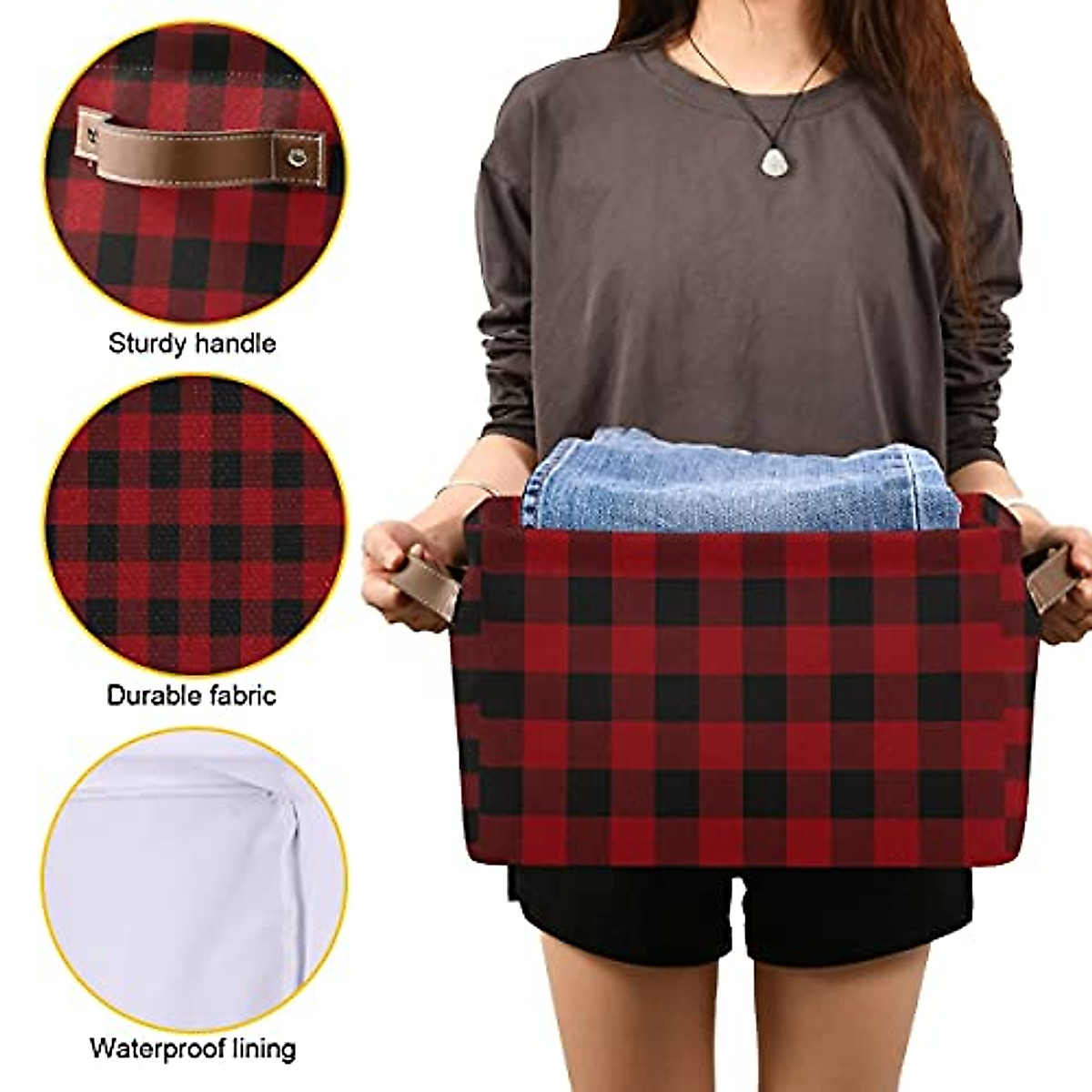 AUUXVA Storage Bins Basket Classic Buffalo Plaid, Collapsible Storage Cube Check Lattice Rectangle Storage Box with Handles for Shelf Closet Nursery Bedroom Home Office 2 Pack