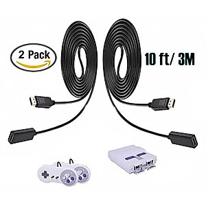 2Pack Extension Long Cables Power Cord For Controller Pad For Super Nintendo NES Classic 2017 & Mini Edition 2016 Senhai Wii U & Wii Guitars/Raphnet Adapters Nunchuck Remote Controller 10FT/3M Wire