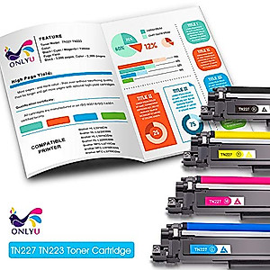 ONLYU No Chip Compatible Toner Cartridge Replacement for Brother TN227 TN-227 TN227BK TN223 TN 227 for HL-L3210CW HL-L3230CDW HL-L3270CDW HL-L3290CDW MFC-L3710CW MFC-L3750CDW MFC-L3770CDW - 4 Pack