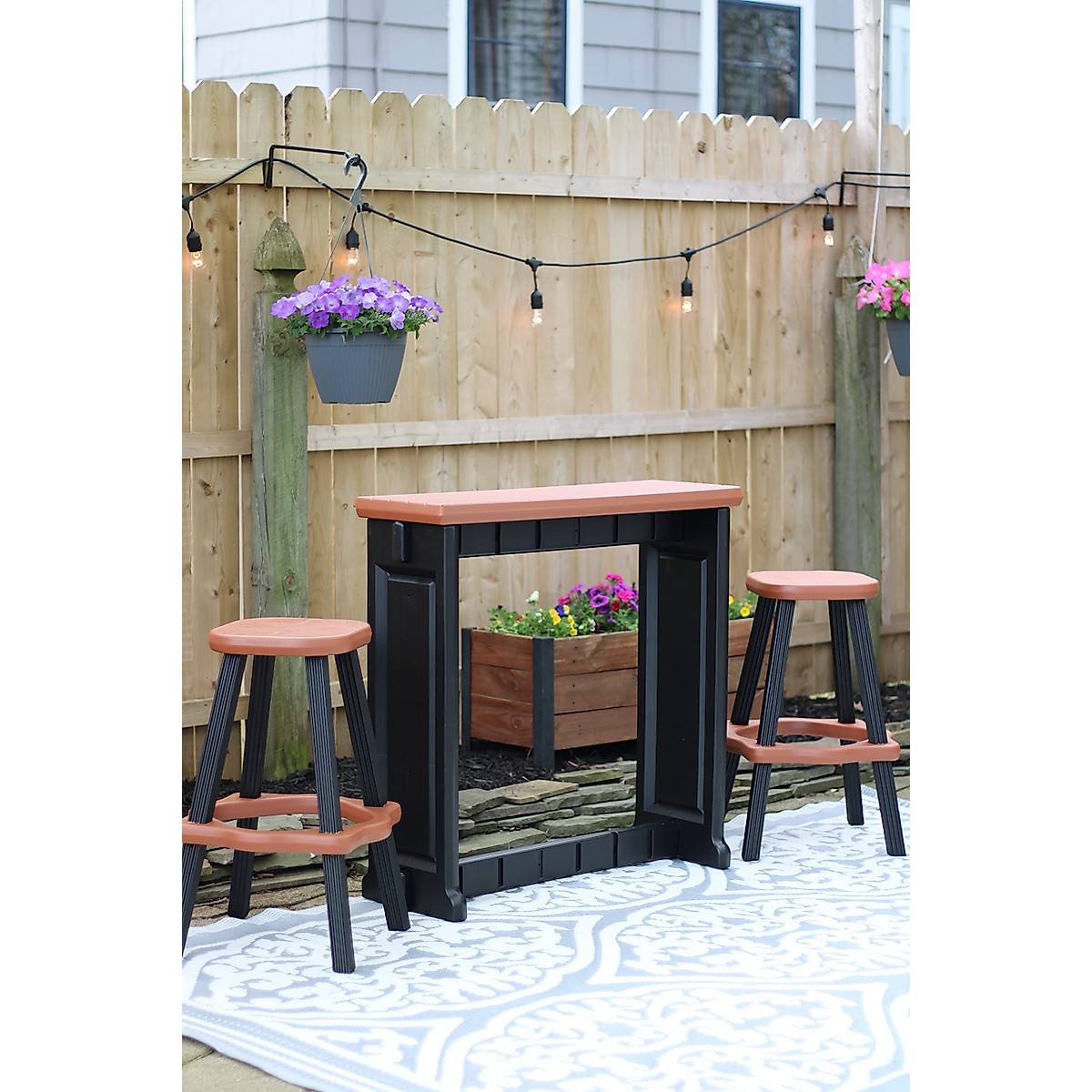 Leisure Accents Single Bar Set Includes 2 Barstools Redwood Top & Black Base Ideal for Patio Hot Tub Area Backyard Durable WeatherResistant Design Easy Nohardware Assembly Proudly Made in USA