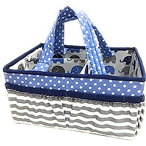 Bacati Elephants Nursery Fabric Storage Caddy with Handles, Blue/Navy/Grey