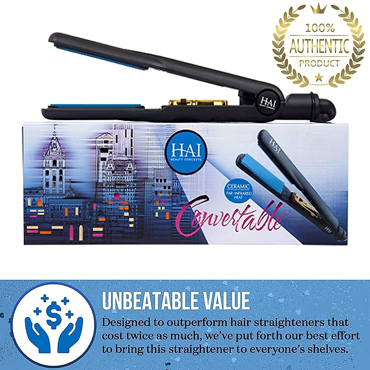 HAI Convertible Flat Iron Hair Straightener for Women - Professional Ceramic Fast Heating Hair Flat Iron with 5 Temperature Levels - Best Hair Straightener for All Hair Types - (Classic Blue)