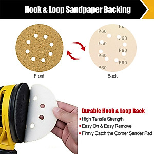 BOSHCRAFT 30 Pcs Sanding Discs, 60 Grit 5 Inch Sanding Disc 8 Holes Hook and Loop Sandpaper Orbital Sander Sandpaper for Woodworking Metalworking Random Orbital Sander Plaster Painted Surfaces Fillers