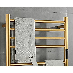 DUDYP Heated Towel Rack Gold Freestanding & Wall Mounted Electric Towel Warmer Drying Rack for Bathroom, Built-in Timer and LED Indicator, 11 Bar Plug-in 304 Stainless Steel Heated Towel Rail