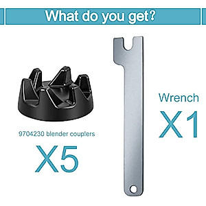 5Pcs 9704230 Blender Replacement Parts,Blender Coupler Accessories Rubber Gear Couplings,Compatible with KitchenAid WP9704230VP WP9704230-5 Coupler&1 Wrench (5 Coupler+1 Wrench)