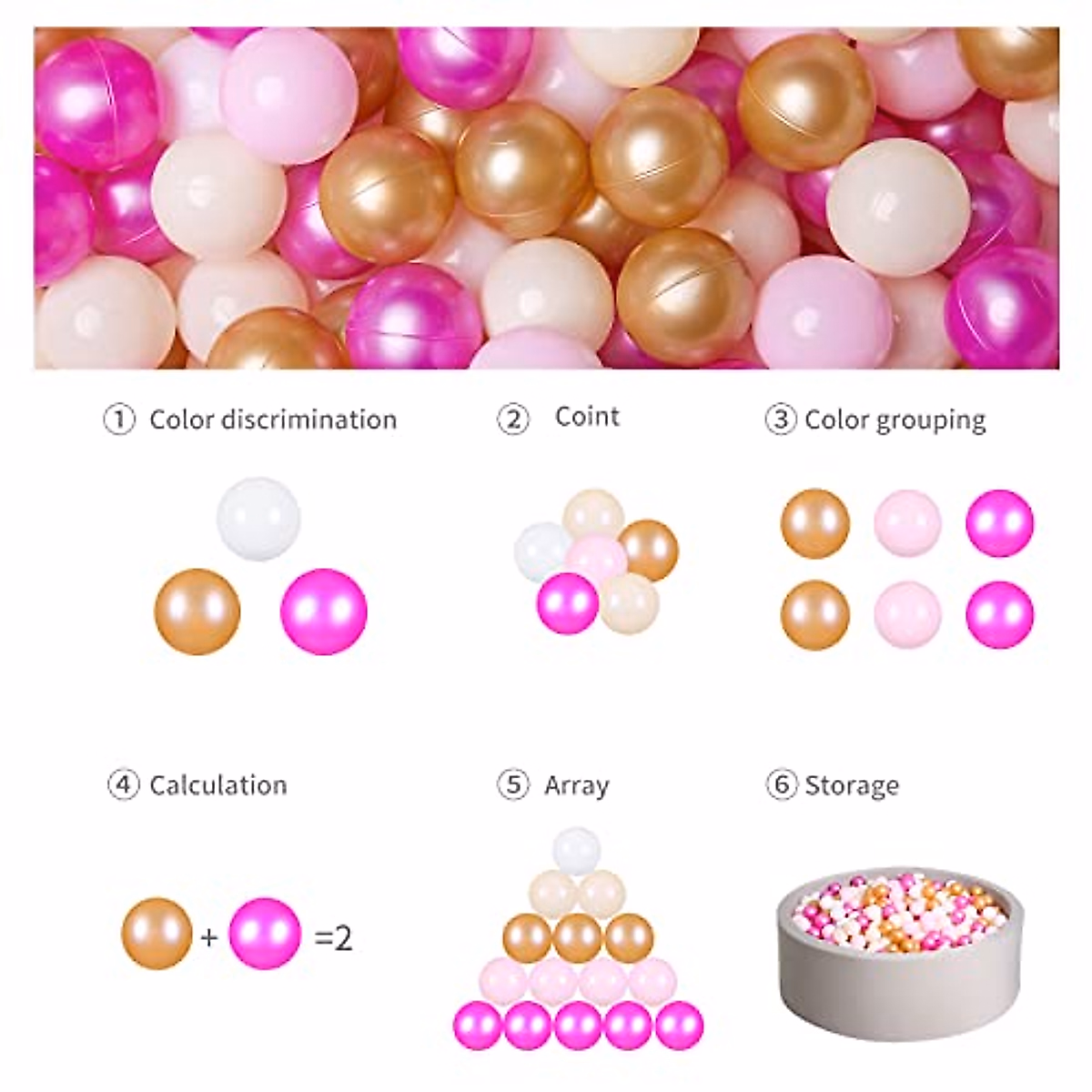 GOGOSO Ball Pit Balls for Toddles Kids Plastic Ballpits Accessories Crush Proof Durable Fun Shape Play Baby Bath Toys,2.15inch 100count Pink Dark Pink Brown