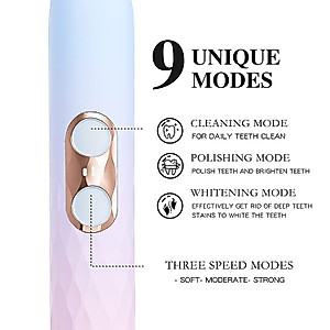 DYCROL Electric Toothbrush, IPX7 Waterproof, 9 High-Efficiency Brushing Modes, 4 Replacement Brush Heads, 2-Month Battery Life, Fast Charging, Gradient Pink
