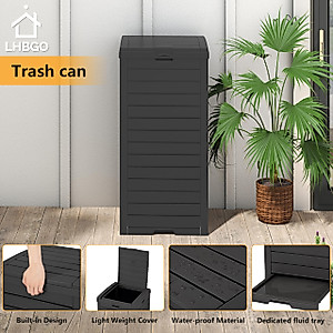 31 Gallon Kitchen Trash Can, Waterproof Garbage Can with Tiered Lid and Drip Tray, Resin Outside Trash Bin for Patio, Backyard, Deck