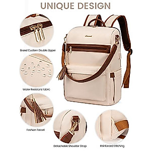 LOVEVOOK Laptop Backpack Women,15.6 Inch Convertible Backpack Purse for Women with USB Port,Fashion Teacher Nurse Bag Work Backpack with Cute Wristlet Bag for Travel College Commute,Beige Brown