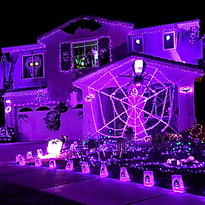 JMEXSUSS 4 Pack Purple Solar Christmas Lights, 100 LED 33ft Purple Solar Fairy Lights, 8 Modes Copper Wire Solar String Lights Outdoor Waterproof for Halloween Christmas Garden Yard Tree Decor